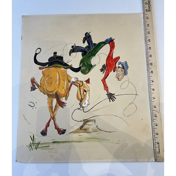 Art | Vintage 1973 Western Original Cowboy Colored Cartoon Illustration ...